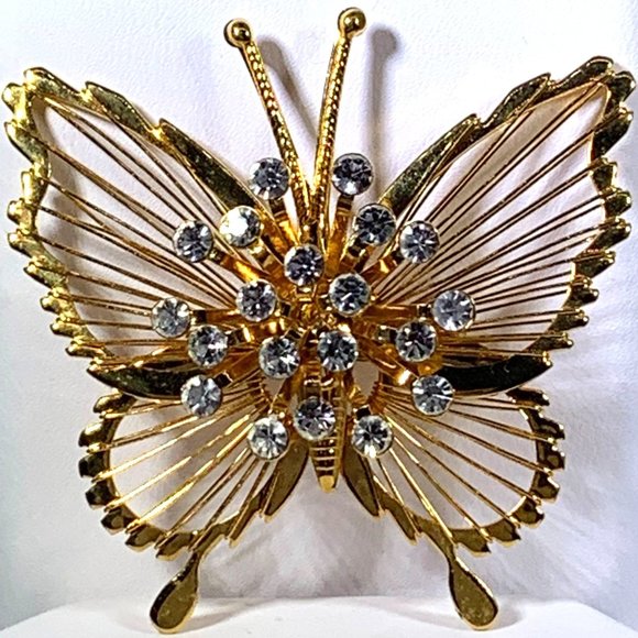 Monet | Jewelry | Monet Butterfly Brooch Pin Gold Tone Rhinestones ...